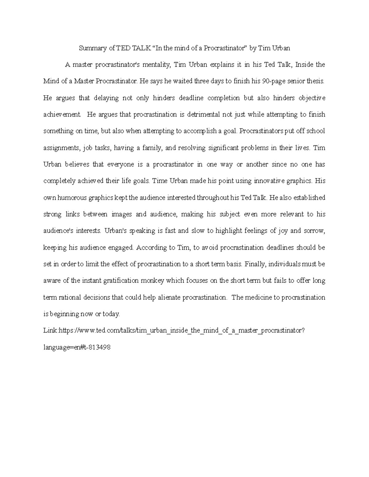 Summary of TED TALK “In the mind of a Procrastinator” by Tim Urban ...