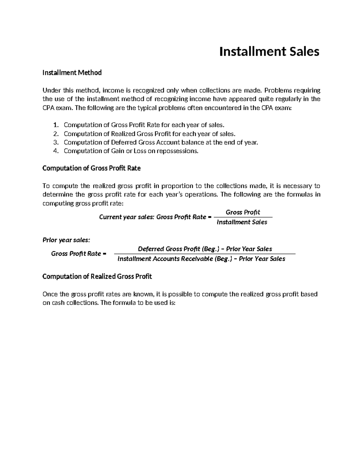 Installment Sales on Accounting and Financial Reporting Study ...