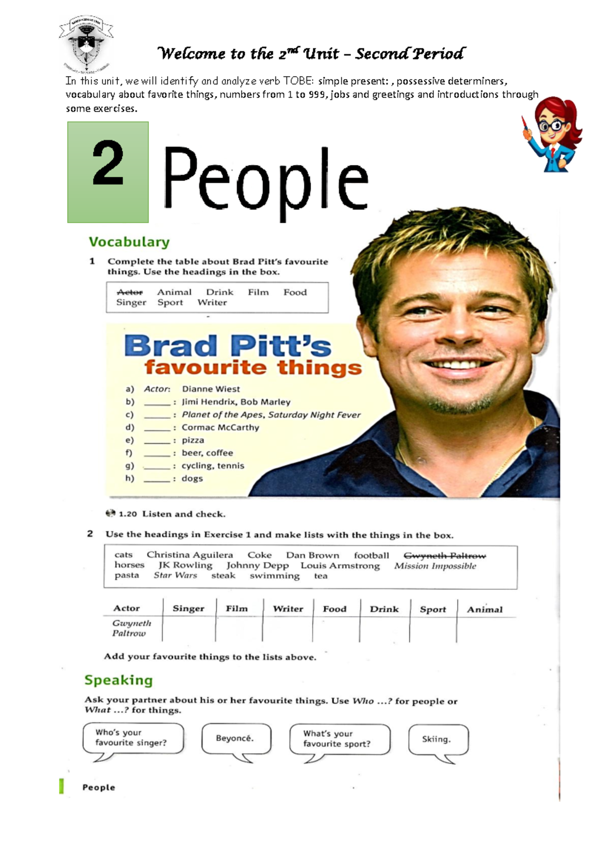 People 2nd Grade - Unit 2: Verb TO BE & Greetings Exercises - Studocu