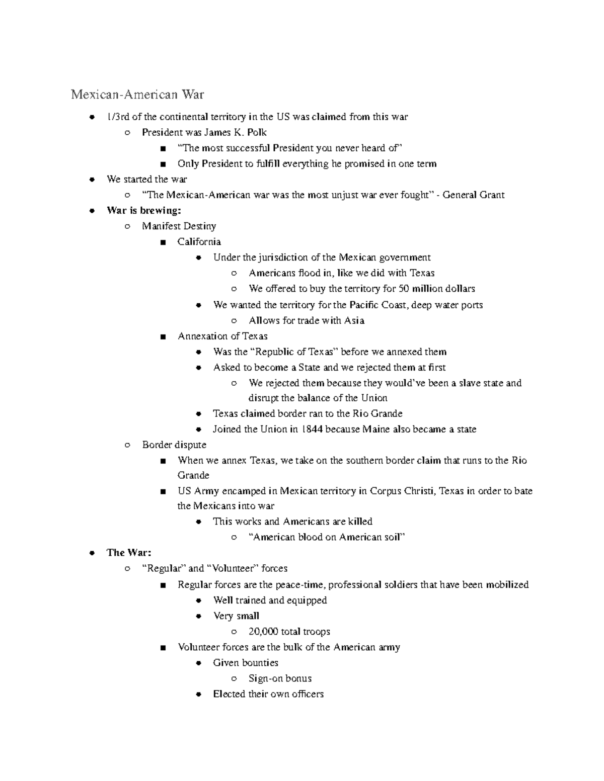 HIST 3534 - Week 4 Notes: Overview of Mexican-American War & Civil War ...