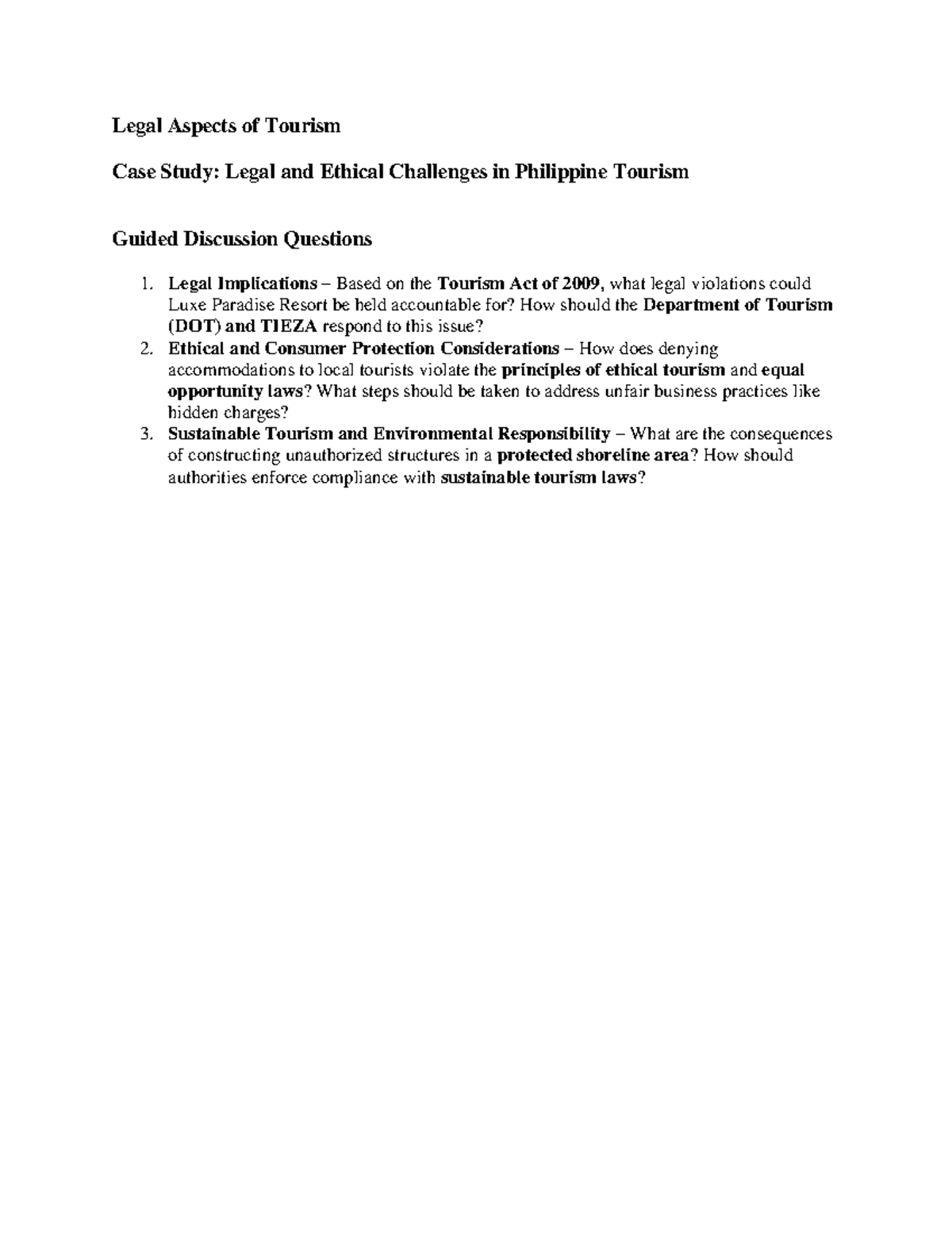 Legal Aspects of Tourism: Case Study on Philippine Ethics & Compliance ...