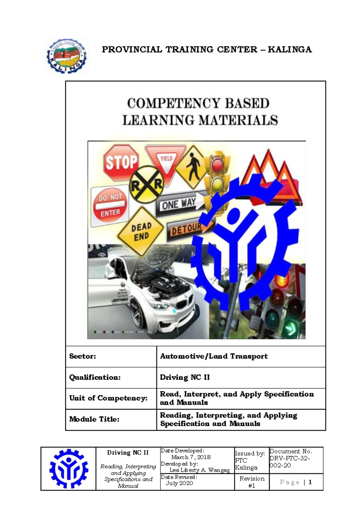 Driving NC II - Module on Reading and Applying Specifications and ...