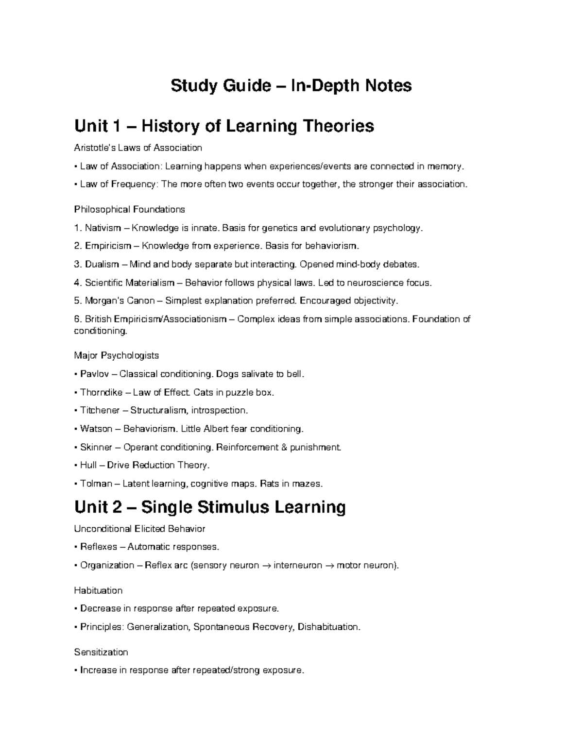 Study Guide: History of Learning Theories & Single Stimulus Learning ...