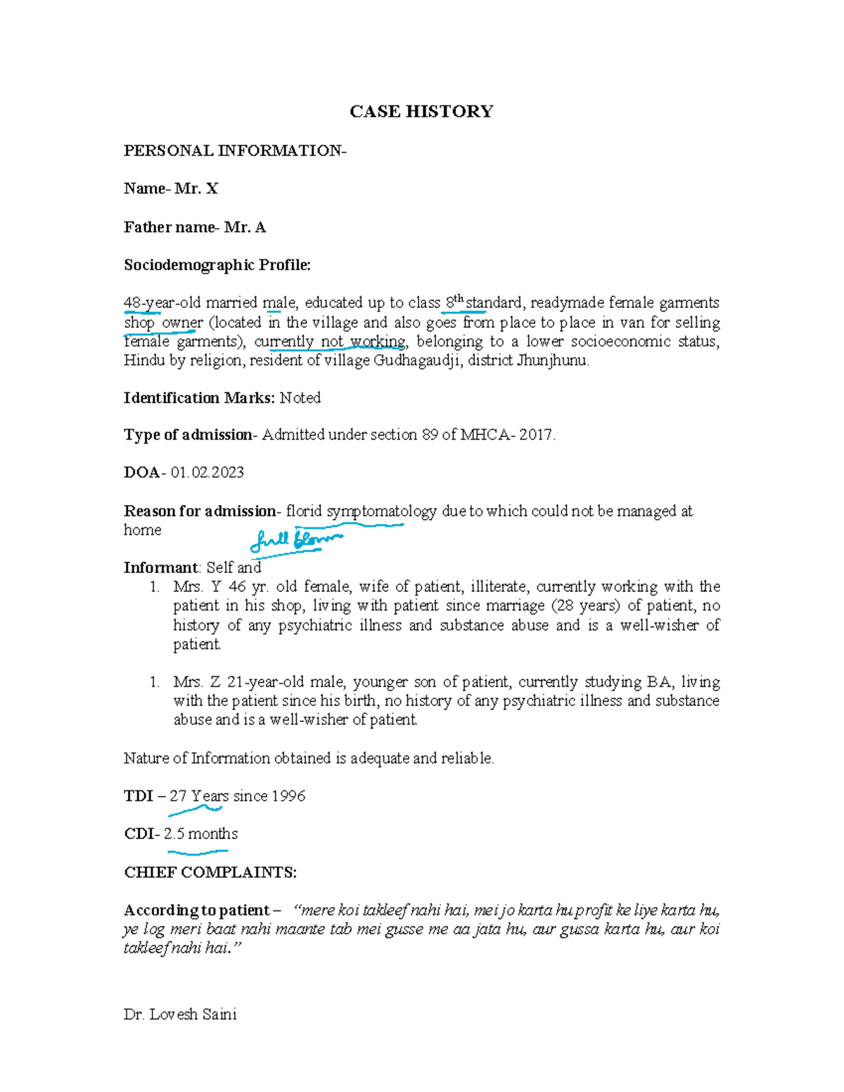 BPAD(M) Case Study: Mr. X's Sociodemographic Profile and Treatment Plan ...