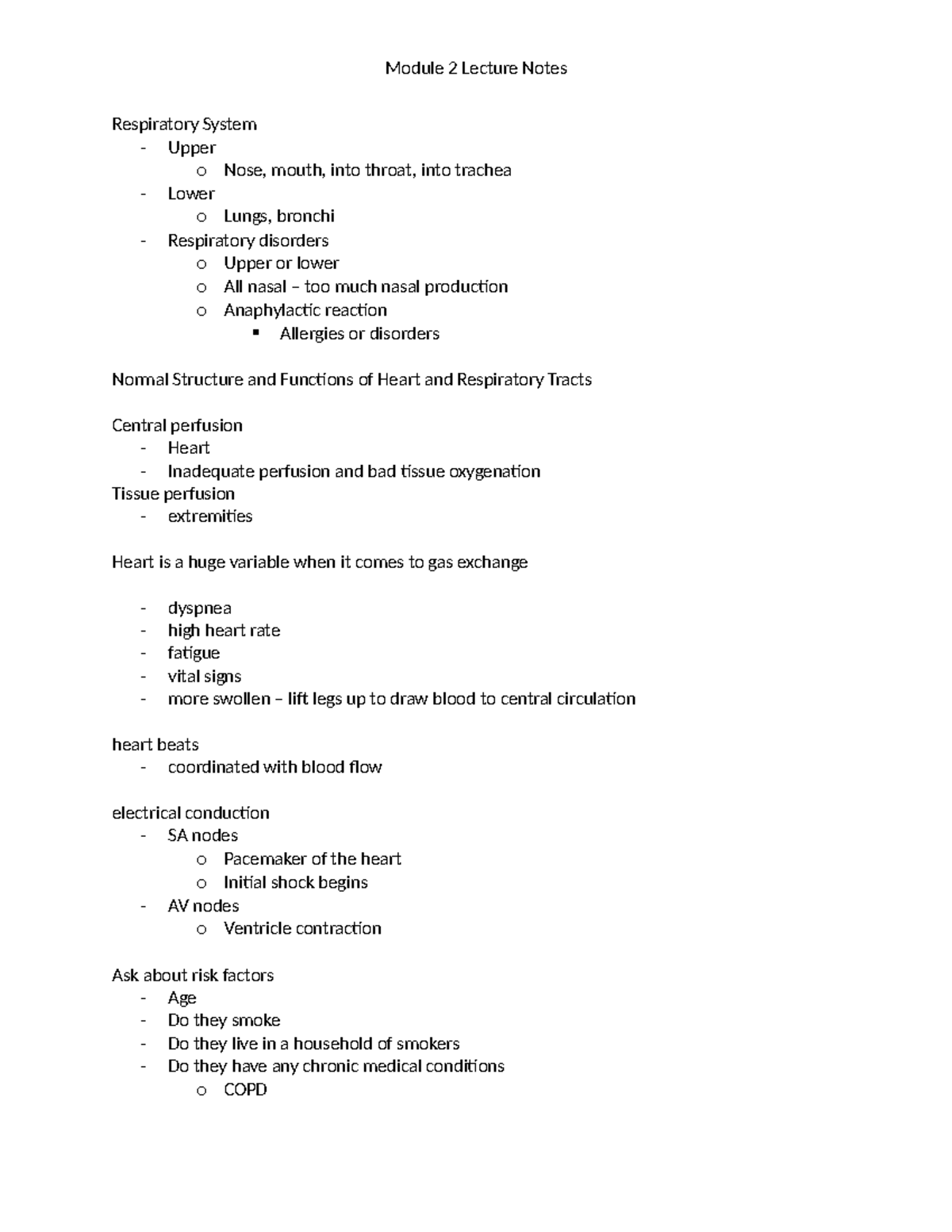 Module 2 Lecture Notes - Module 2 Lecture Notes Respiratory System ...