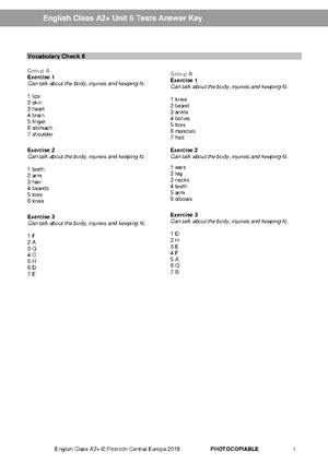 ECA2plus Tests Language Test 6A - English Class A2+ © Pearson Central ...
