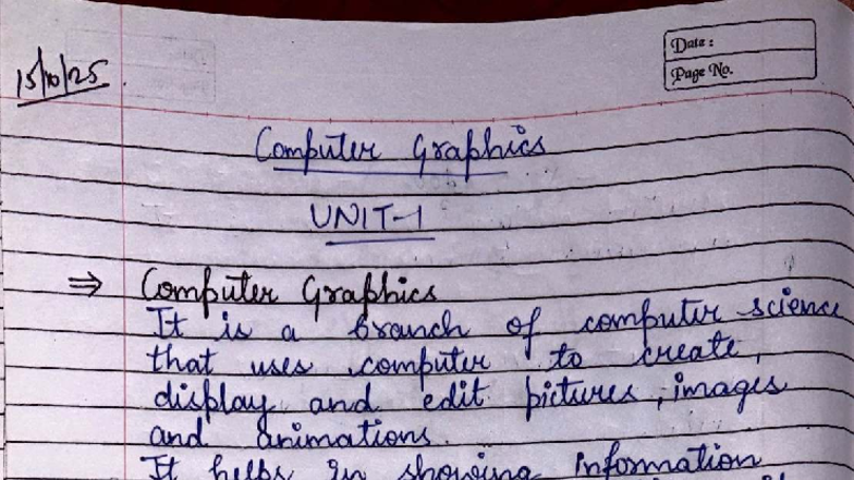 Computer Graphics (CG) Notes: Units 1 & 3 Overview - Studocu