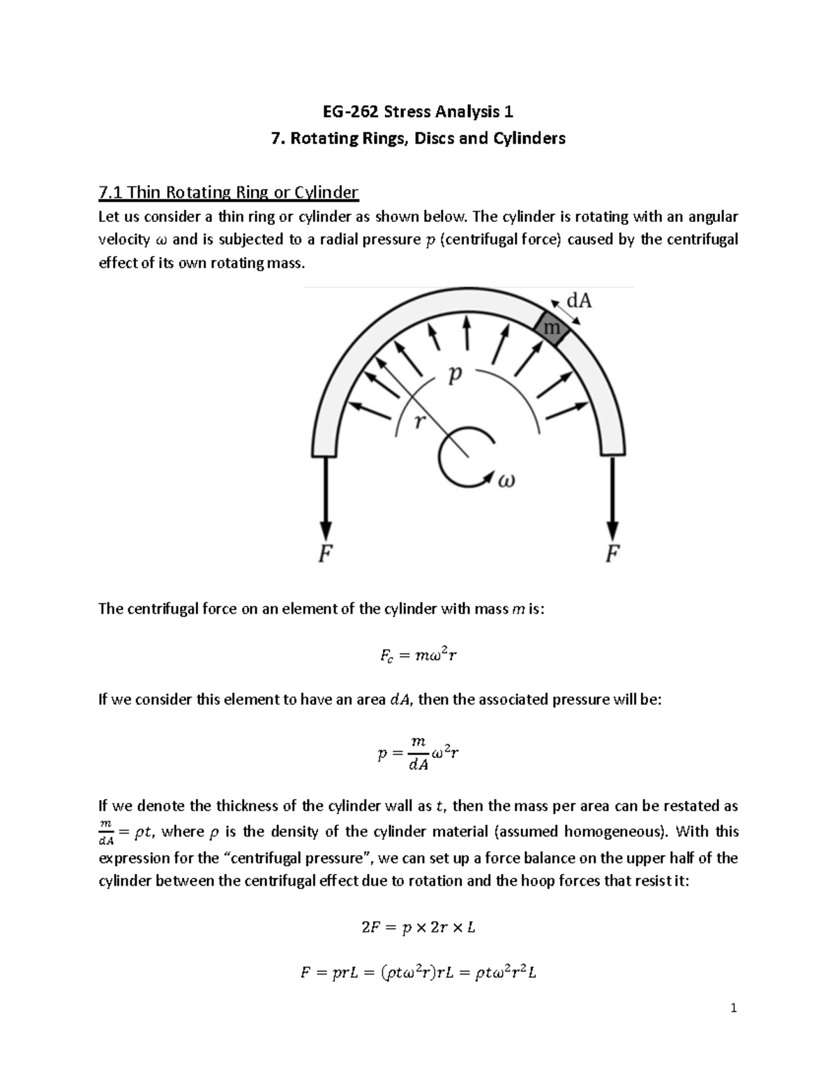 7.Rotating Discs - 2019 - EG-262 Stress Analysis 1 7. Rotating Rings ...