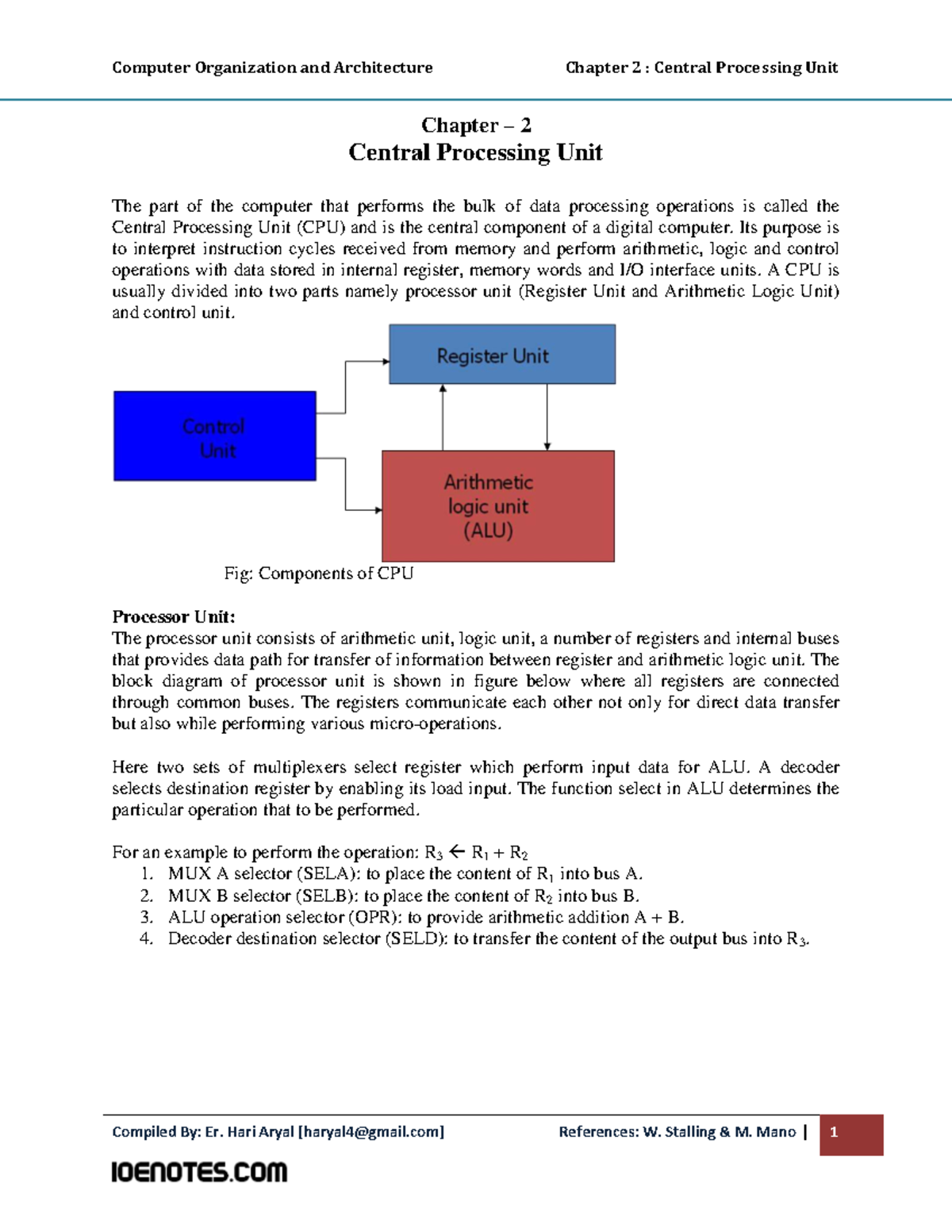Computer Organization and Architecture (COA) Chapter 2: Central ...