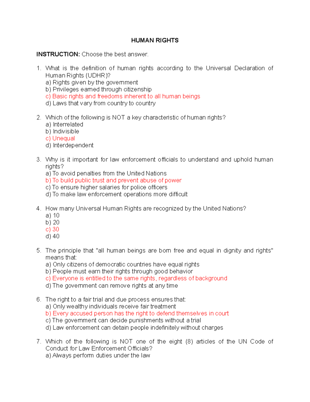 HUMAN RIGHTS (HR 101): Quiz on Key Concepts and Principles - Studocu