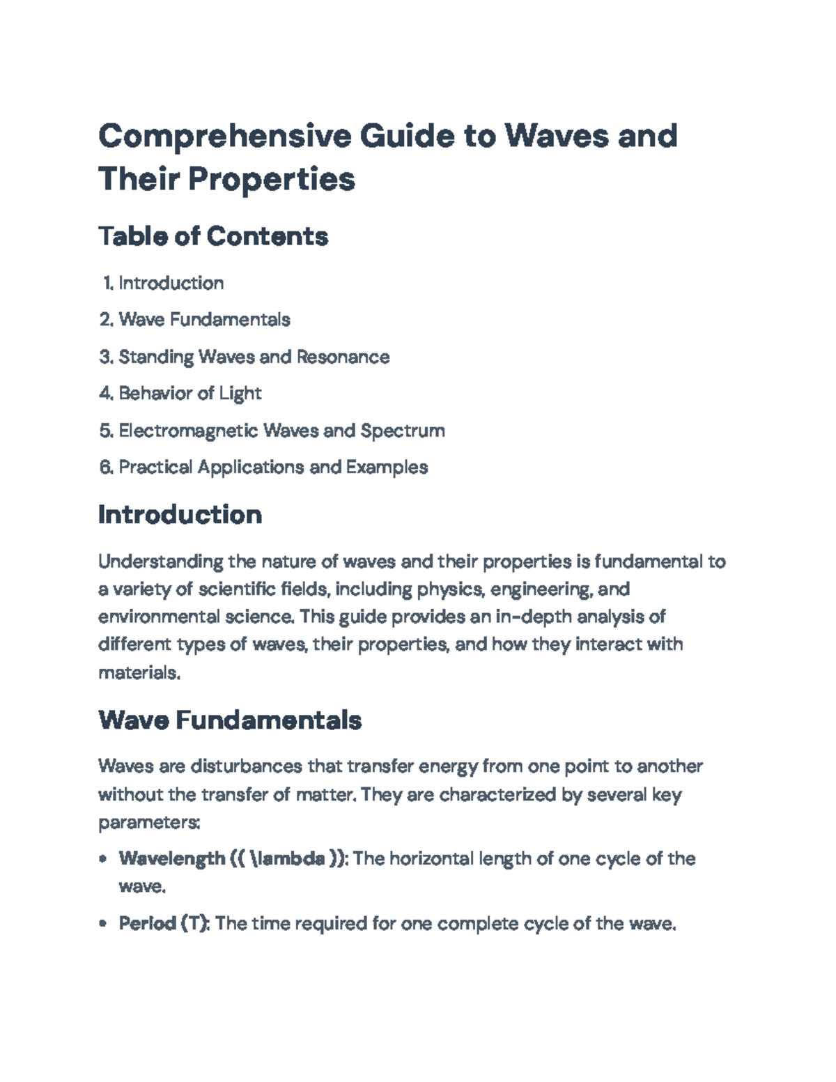 Comprehensive Guide to Waves and Their Properties: PHYS 101 Study Notes ...