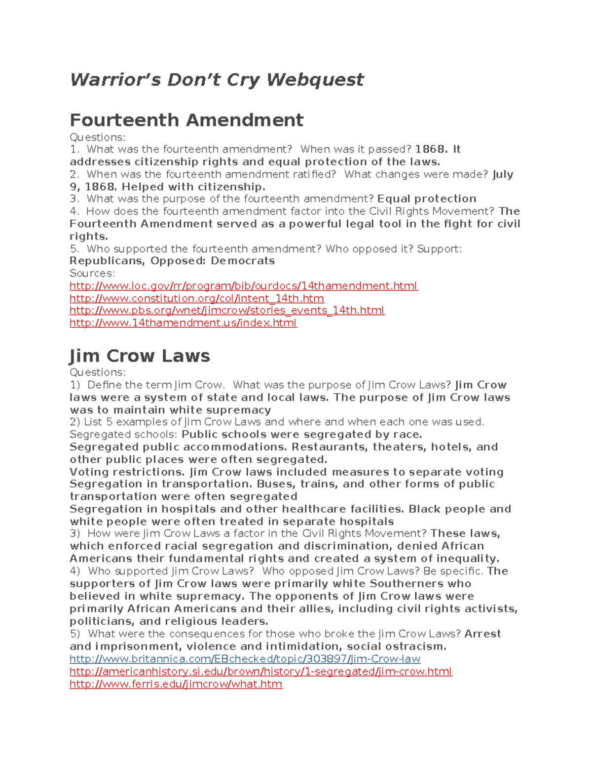 Warriors Dont Cry Webquest - Warrior’s Don’t Cry Webquest Fourteenth ...