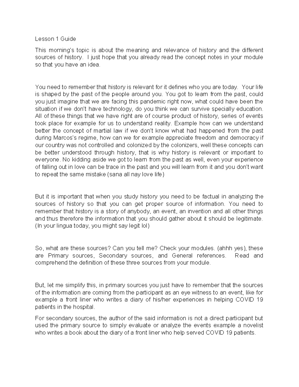 Lesson 1 Guide - notes - Lesson 1 Guide This morning’s topic is about ...