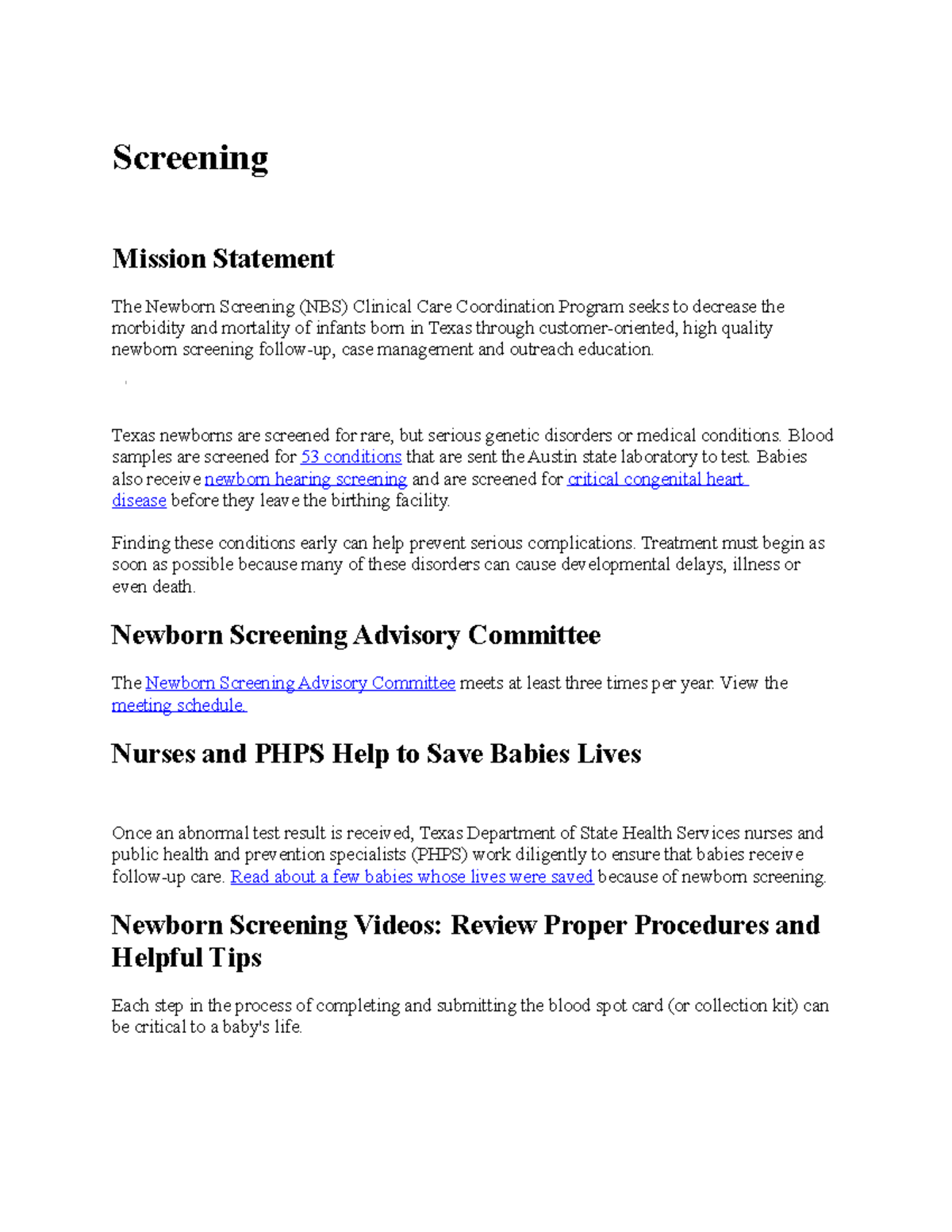 Texas Newborn Screening Guidelines and Procedures Overview - Studocu