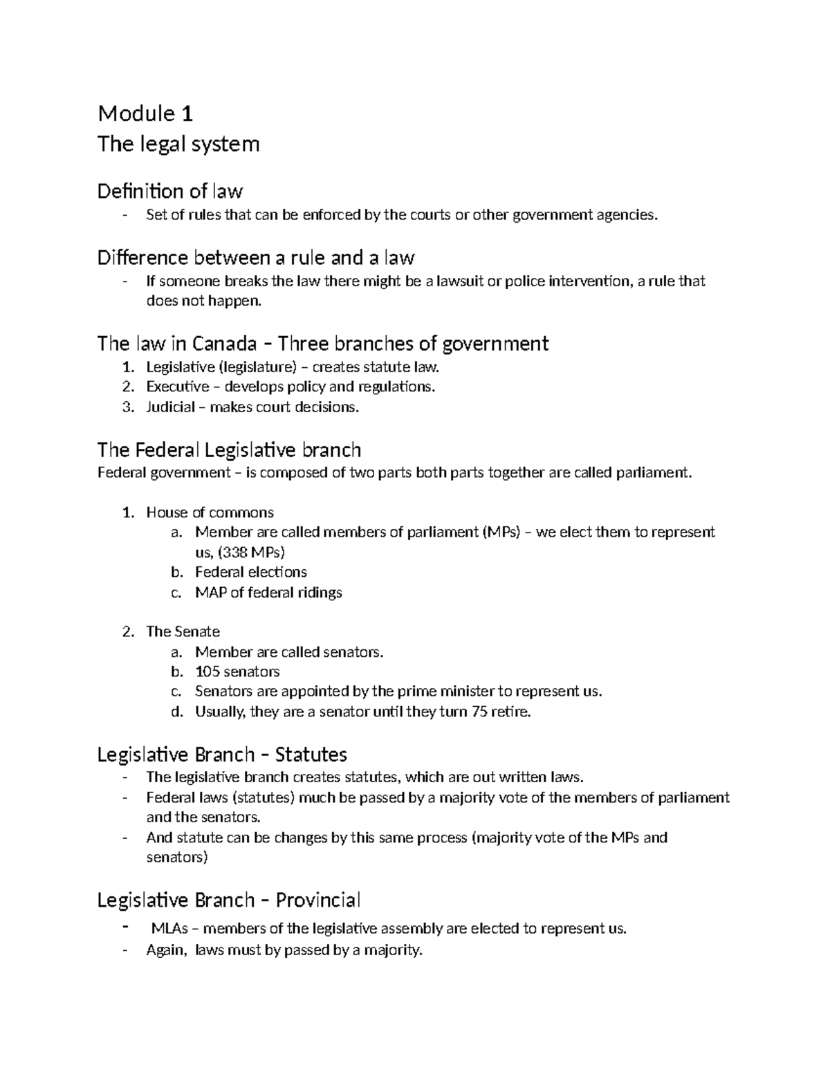 Introduction to Canadian Law: Module 1 Notes (LAW101) - Studocu