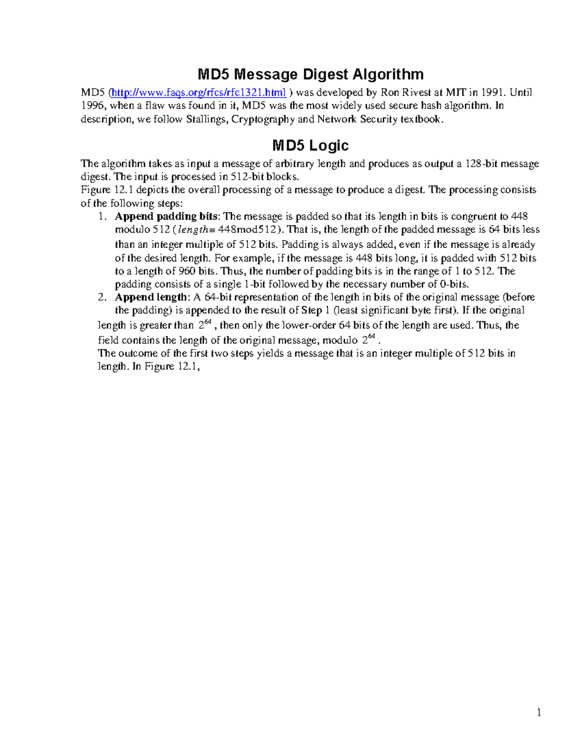 MD5 Message Digest Algorithm Overview (260220218) - Studocu