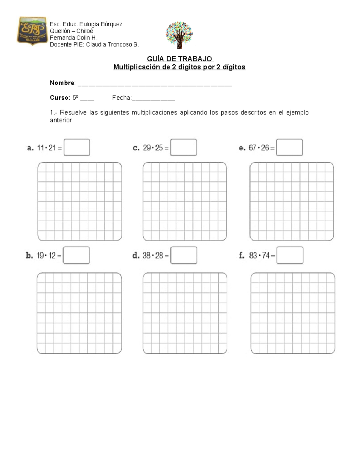 GUIA Ejercicios DE Multiplicacion POR 2 Digitos - matemática - Esc ...
