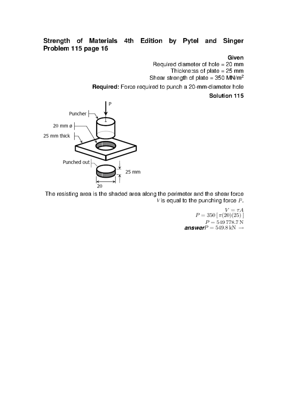 Strength of Materials Solutions: Pytel & Singer 4E Problems 115-211 ...