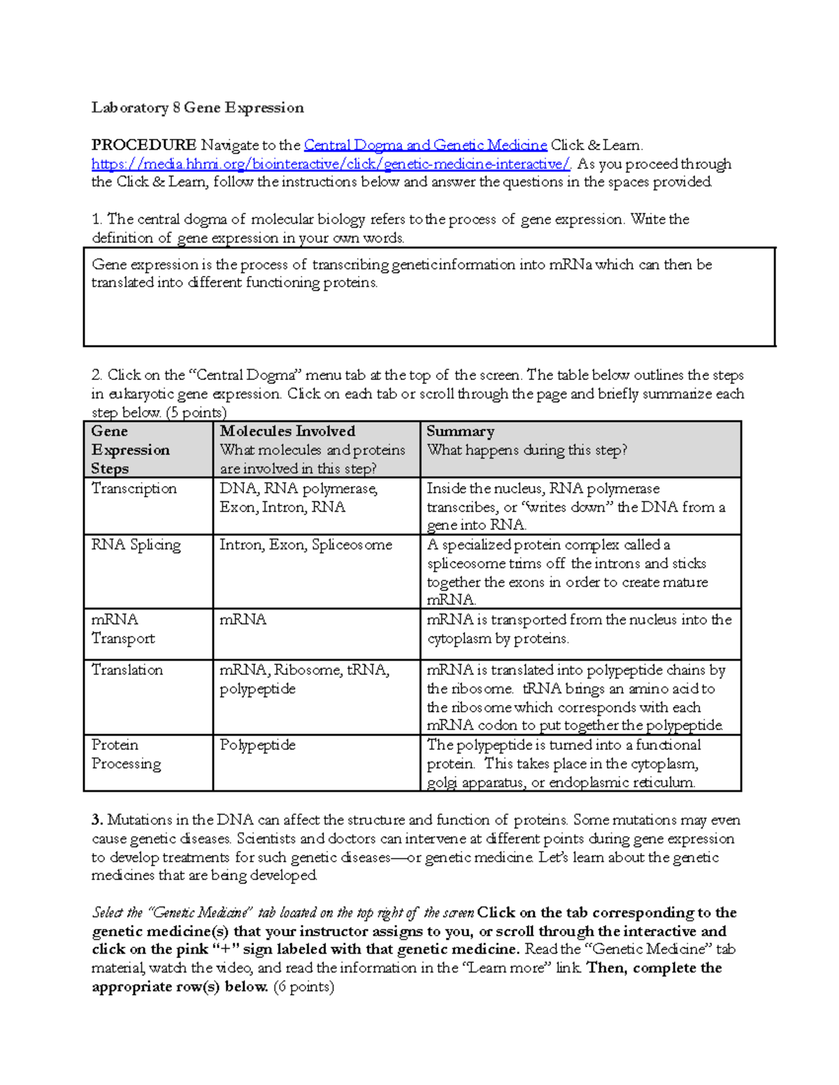 Lab 8 - TURN THIS ONE IN - Lab 8 - Gene Expression - Laboratory 8 Gene ...
