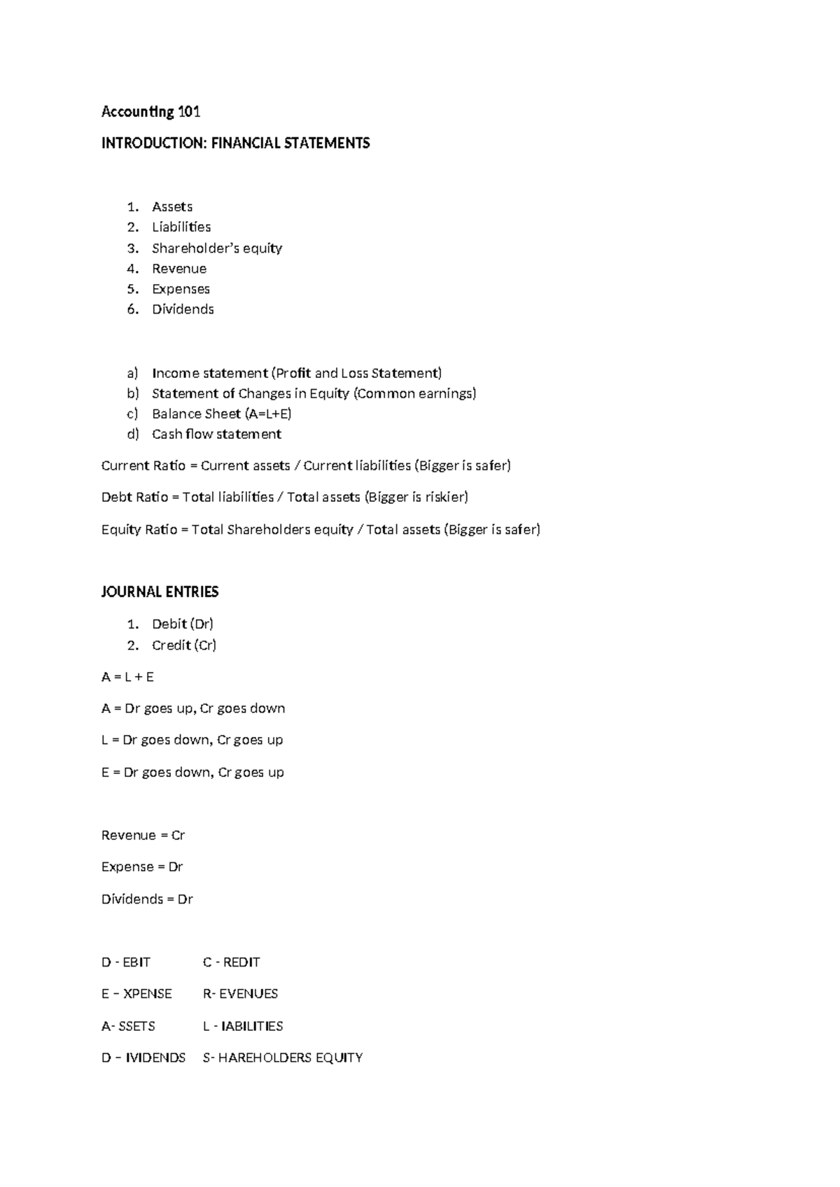 Accounting 101: Intro to Financial Statements & Journal Entries - Studocu
