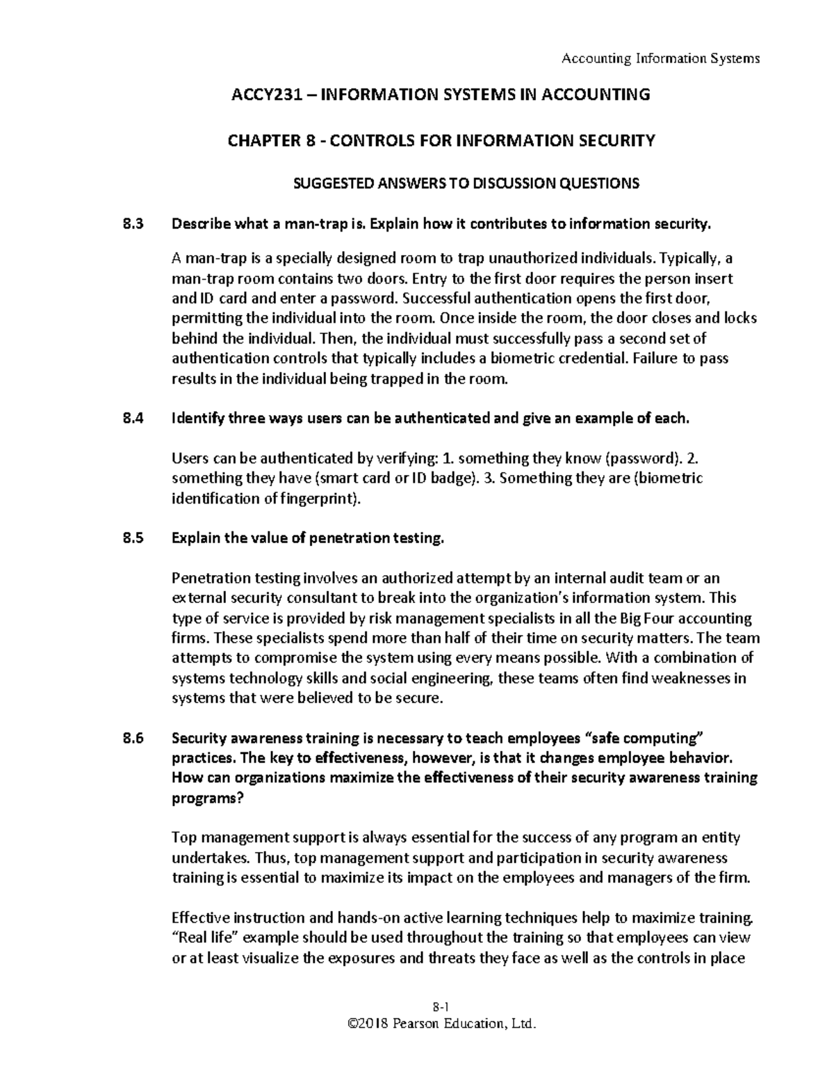 ACCY231 - Week 9 Discussion Questions & Solutions on Info Security ...