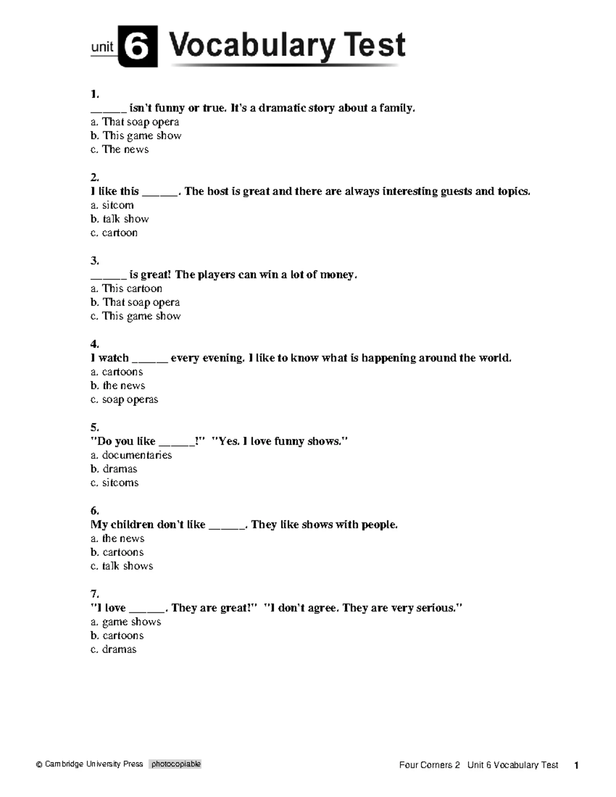 Four Corners 2e Level 2 Unit 01 Vocabulary Test Review - Studocu