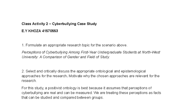 Learning Activity 2: Cyberbullying Case Study Analysis E.Y KHOZA ...