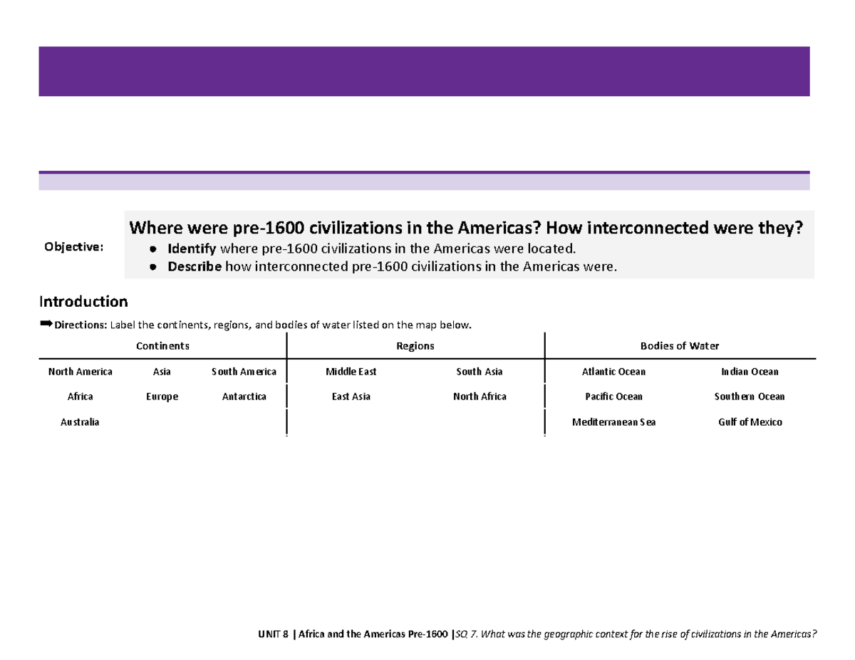 Copy of 9 - Objective: Where were pre-1600 civilizations in the ...