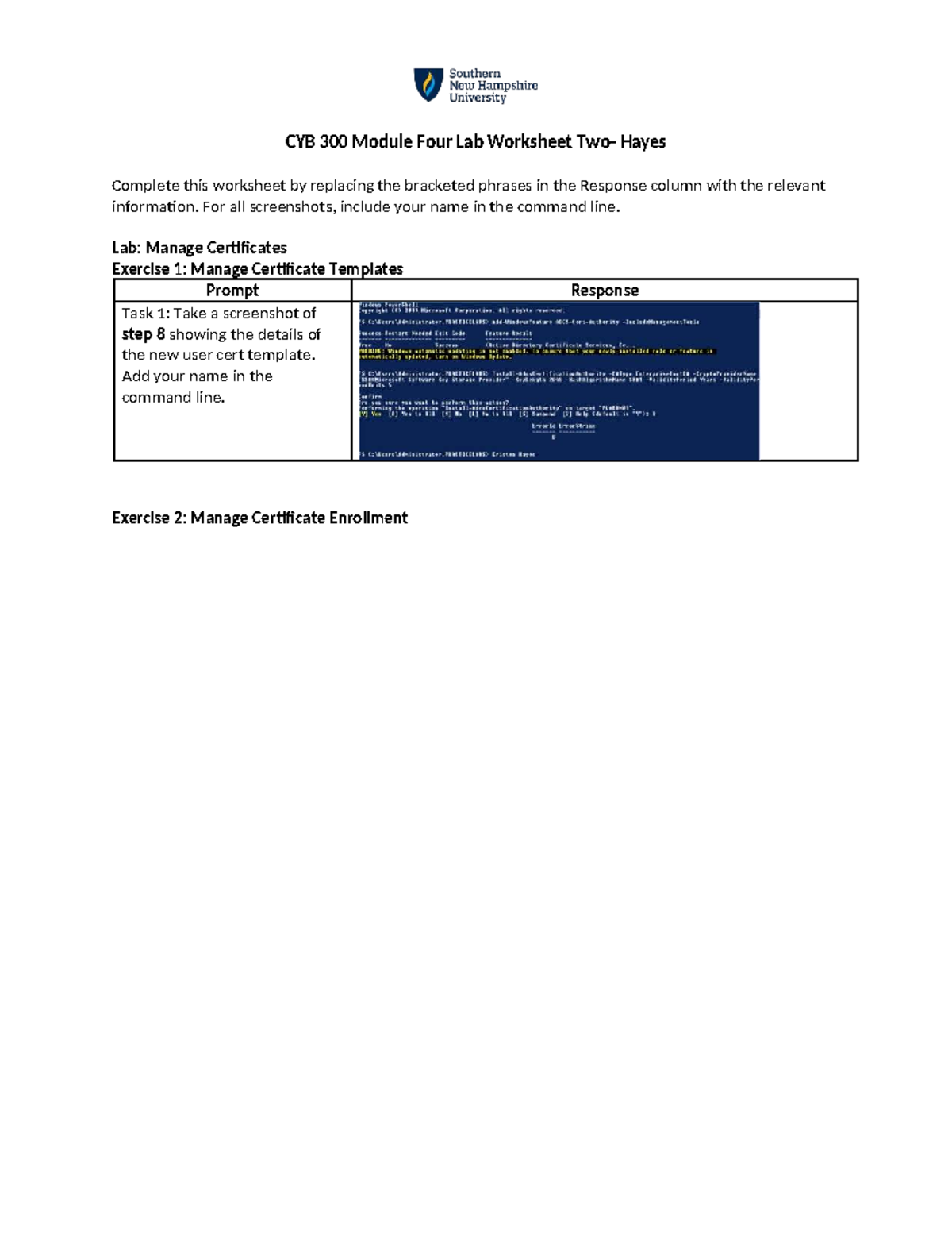 CYB 300 Module Four Lab Worksheet - Manage Certificates Exercise - Studocu