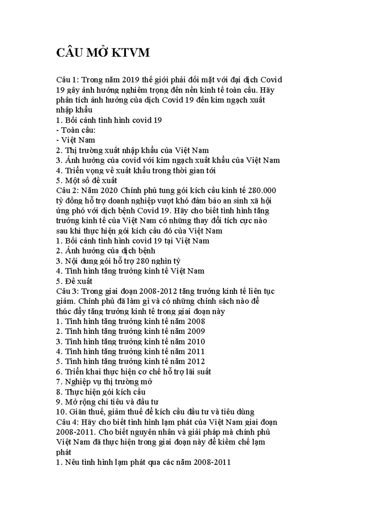 CÂU MỞ KTVM - Phân Tích Tác Động Covid-19 Đến Kinh Tế Việt Nam - Studocu