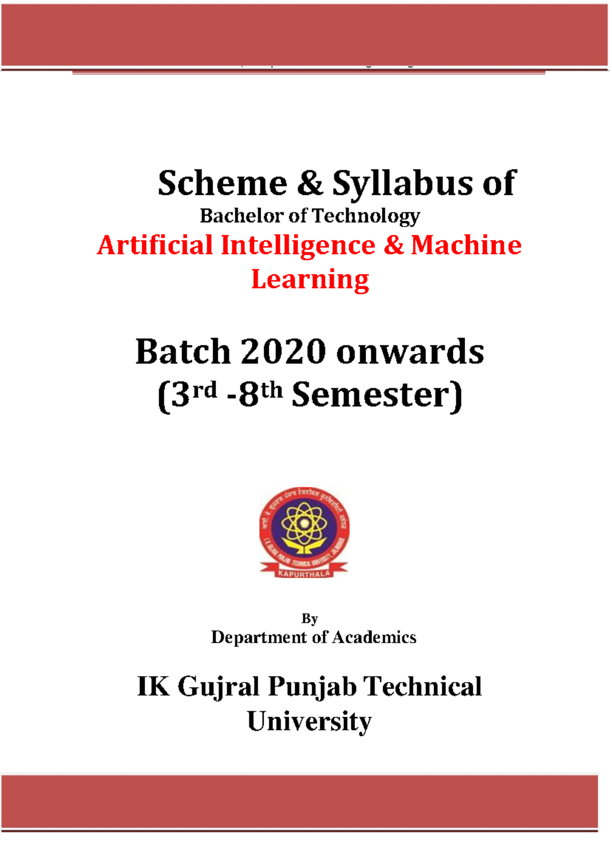 B. Tech. Syllabus for AI & ML (3rd Semester) - IKGPTU 2020 Onwards - Studocu