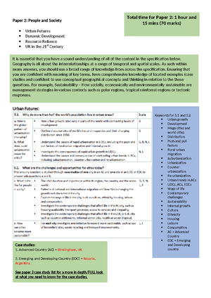 Paper 1 Case Study List - GEOGRAPHY OCR B - What are the different ...