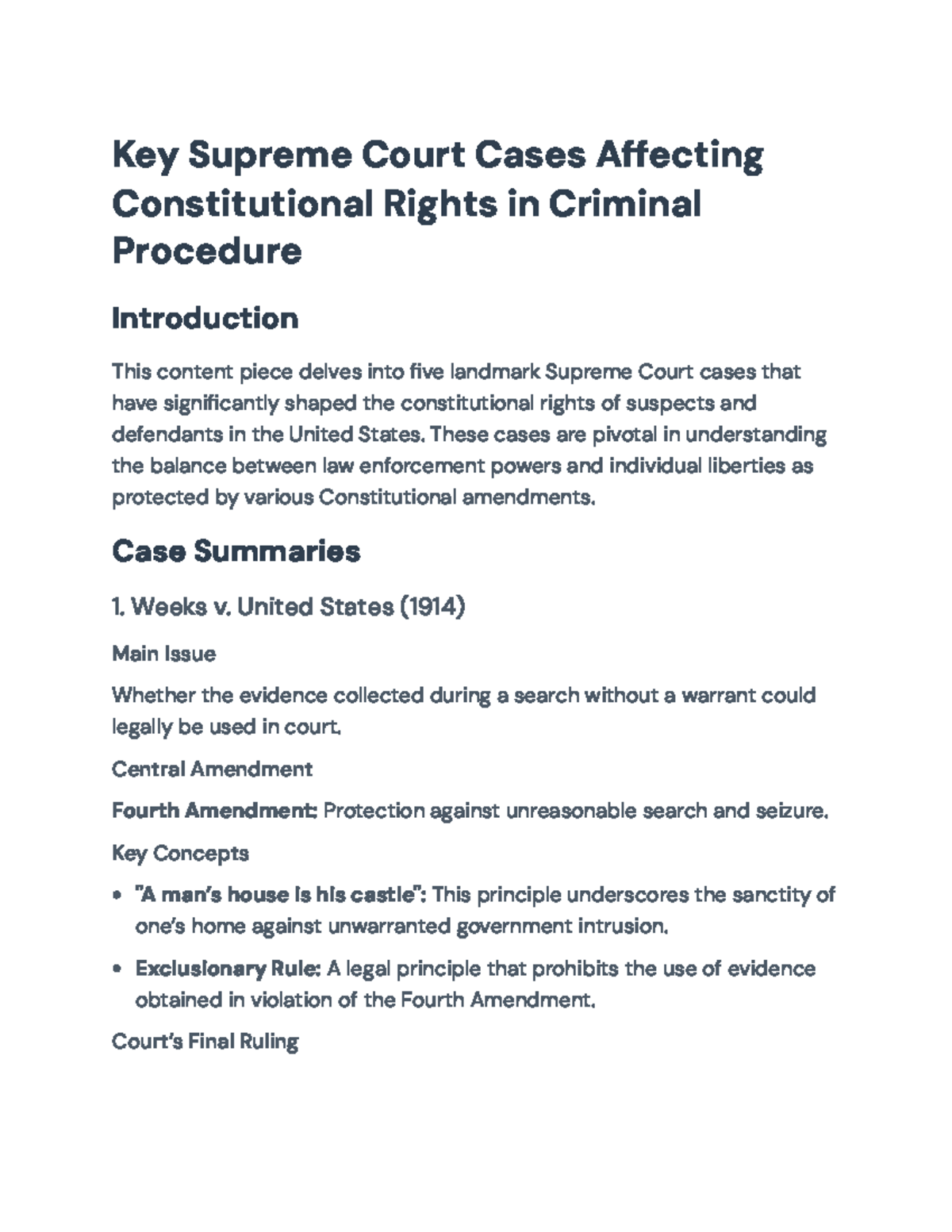 Landmark Supreme Court Cases on Constitutional Rights: C903 Final Exam ...