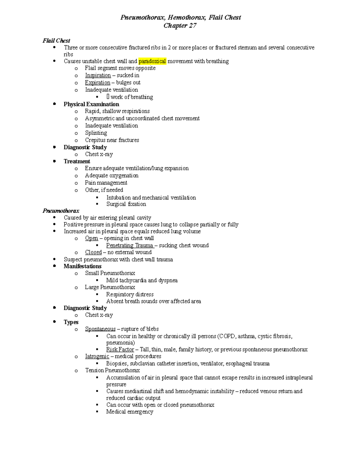 Pneumothorax, Hemothorax, and Flail Chest: Clinical Notes and Insights ...