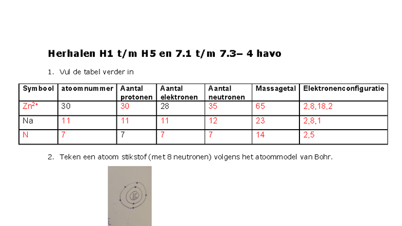 Herhalen H1 t/m H5 en H7.1 t/m H7.3 - 4 Havo Antwoorden - Studeersnel