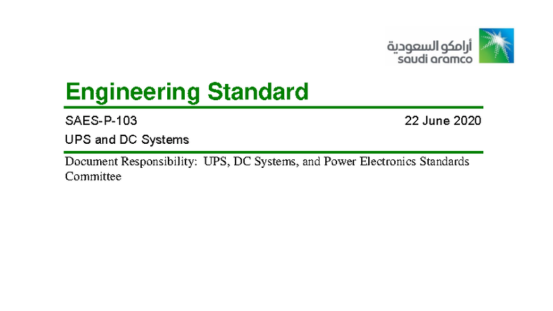 SAES-P-103: Engineering Standards for UPS and DC Systems (June 2020 ...