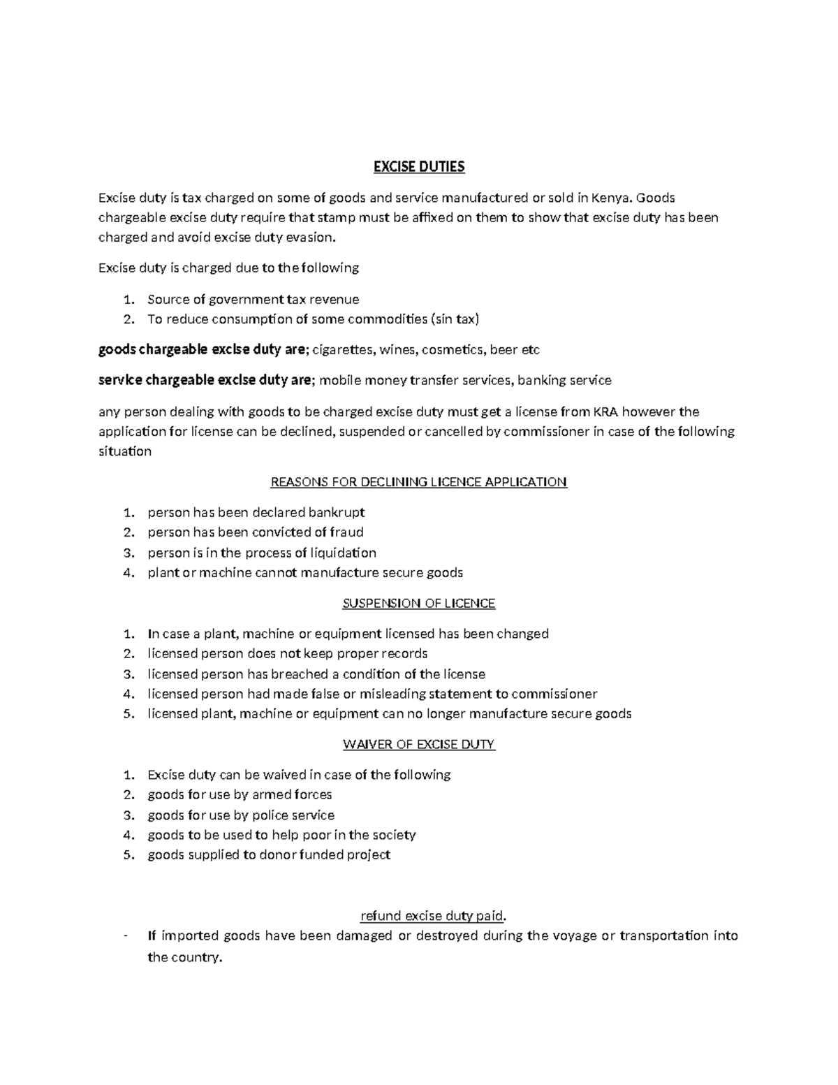 EXC 101: Excise and Custom Duty Overview in Kenya - Studocu