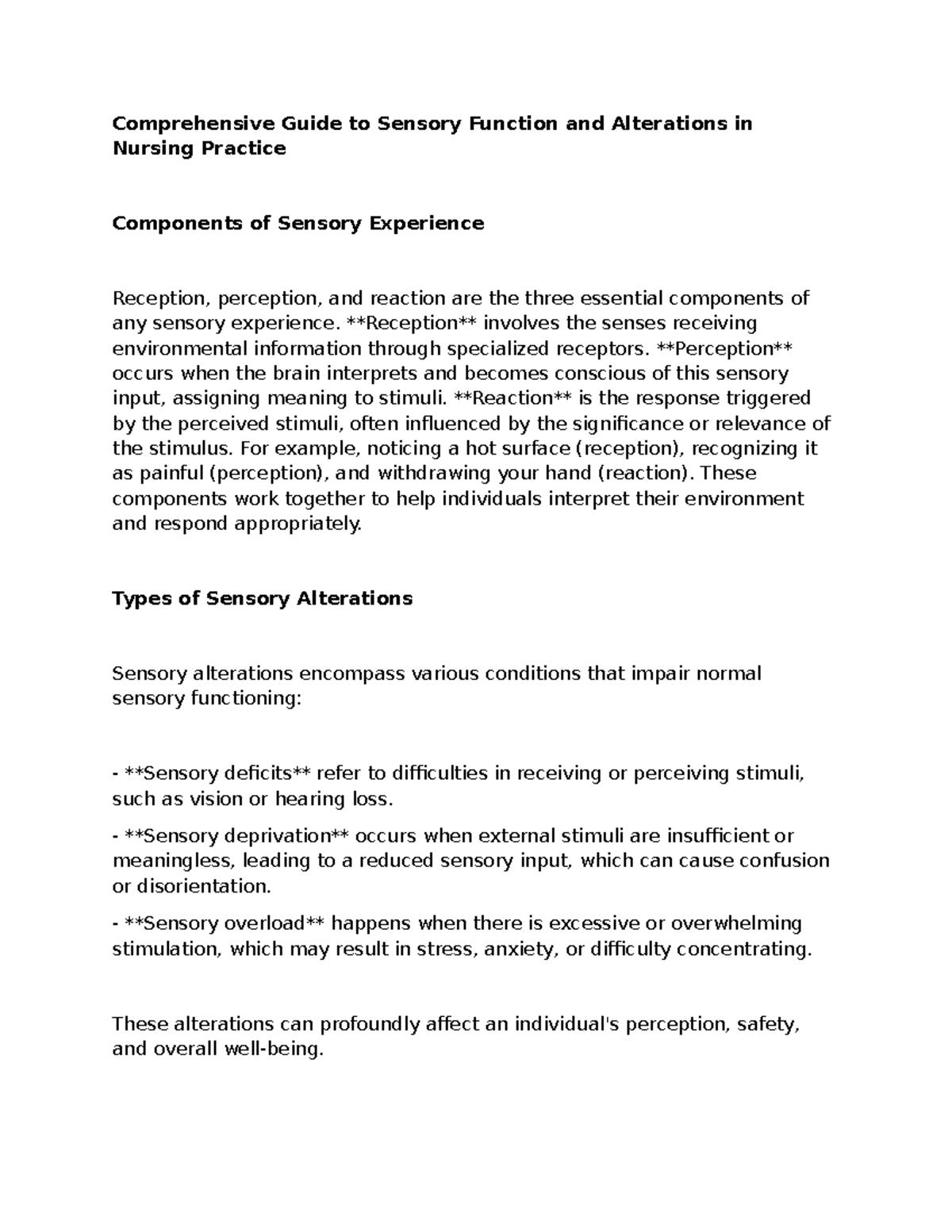 Comprehensive Sensory Assessment and Management in Nursing Practice ...