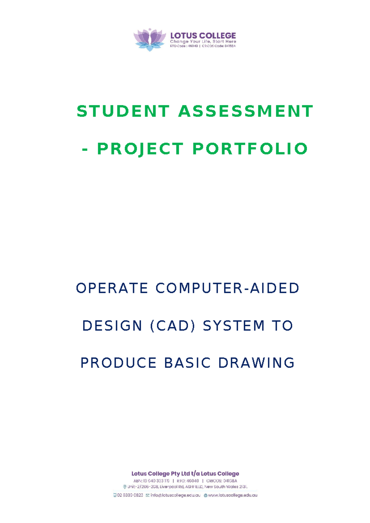 MEM30031 Project Portfolio for CAD Operations: Assessment Task 1 & 2 ...