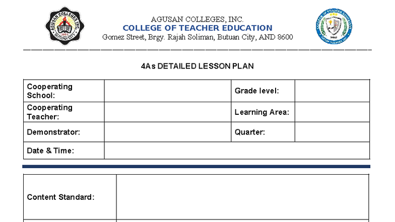 4A Detailed Lesson Plan for Teacher Education Course - Studocu