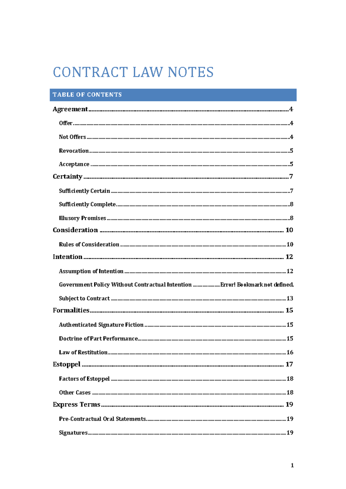 CONTRACT LAW NOTES (LAW101) - Comprehensive Overview - Studocu