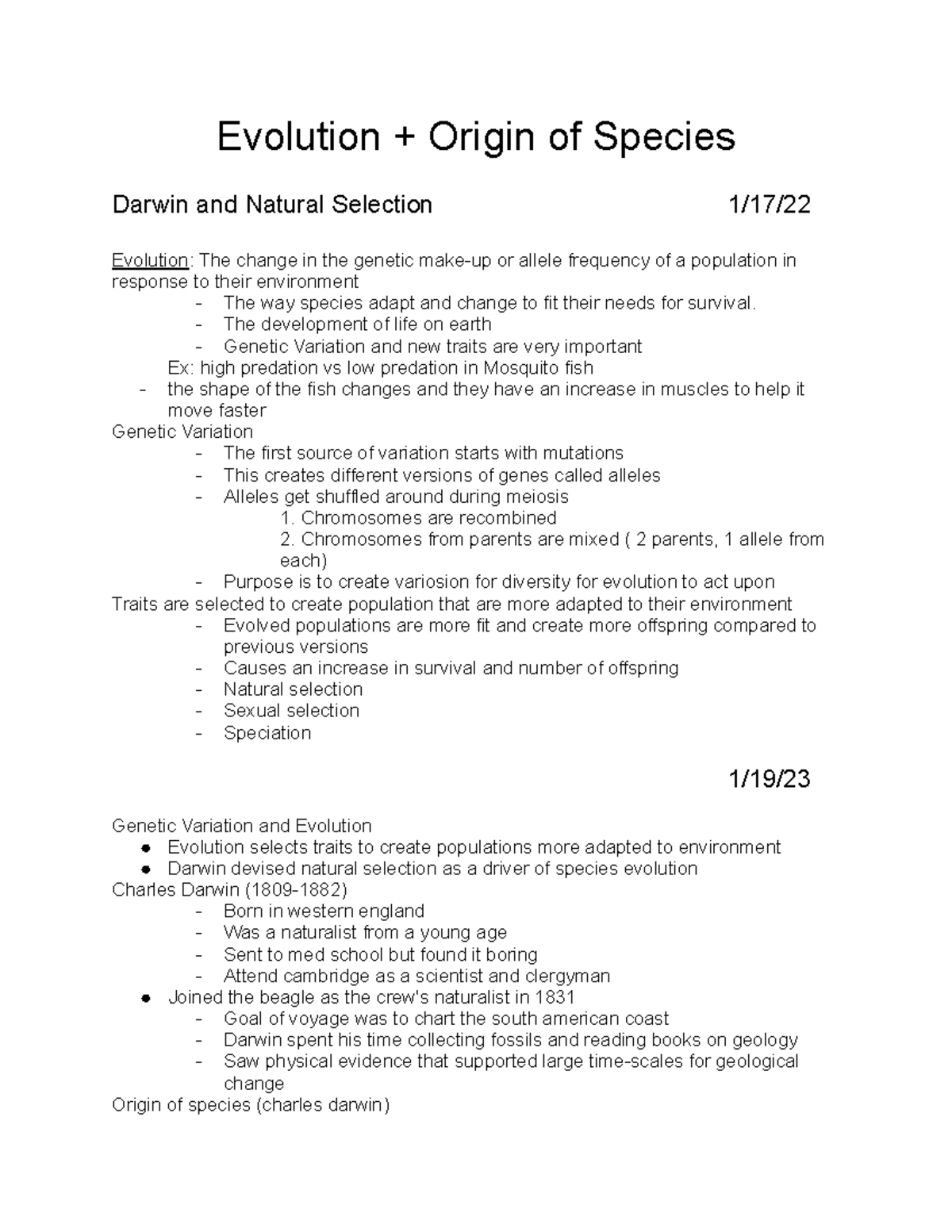EBIO EXAM 1 - Evolution and Origin of Species Study Notes - Studocu
