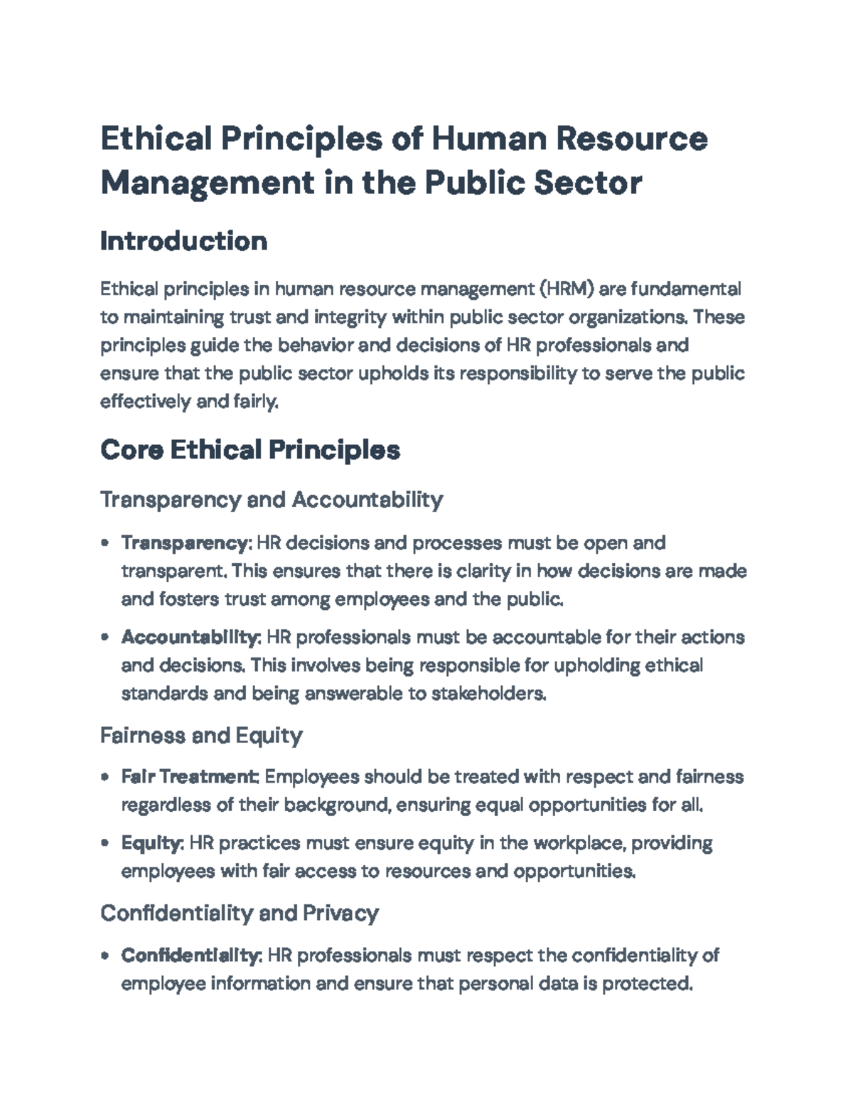 Ethical Principles in HRM for Public Sector: A Comprehensive Overview ...
