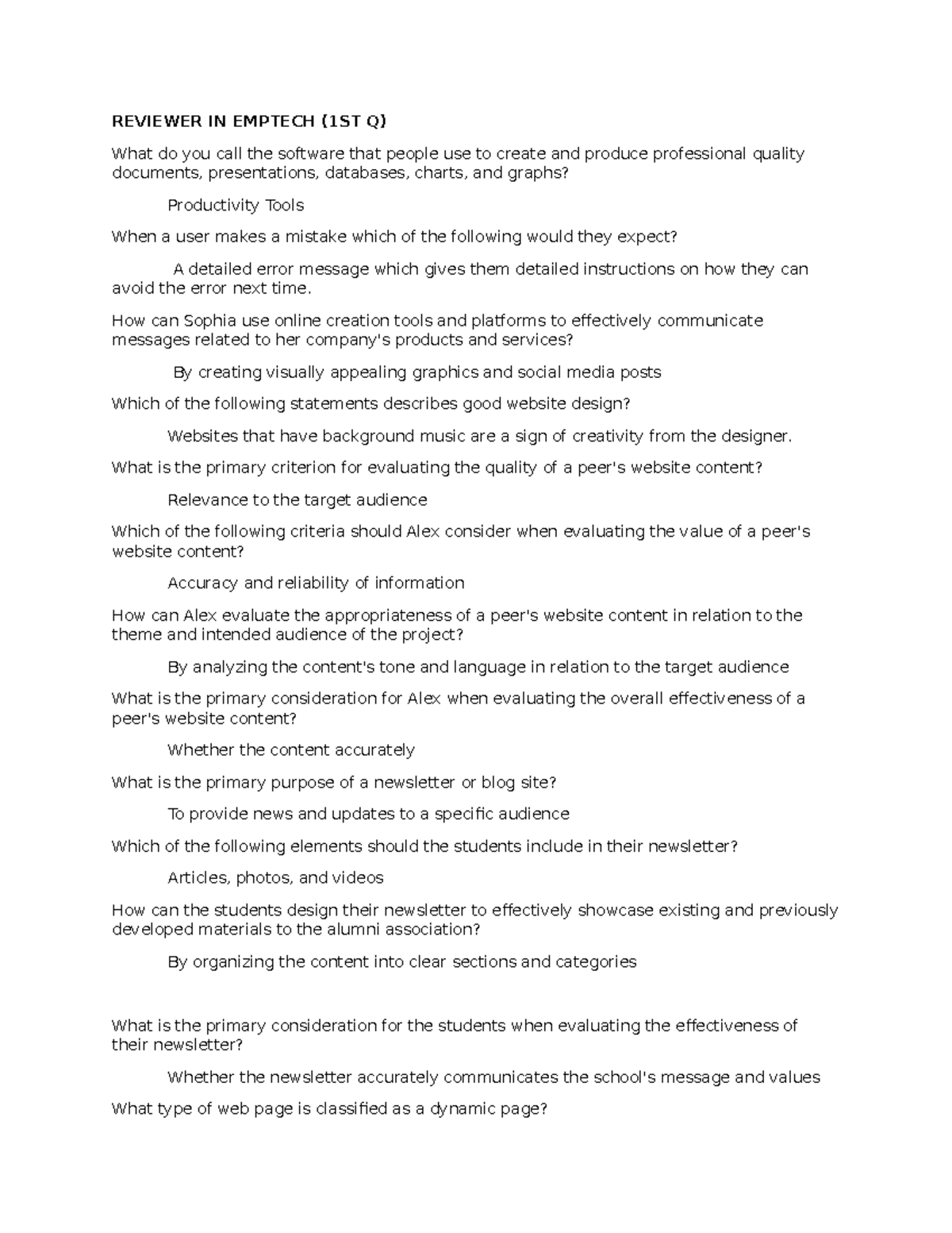 REVIEWER IN EMPTECH (1ST Q): Empowerment Technology Insights - Studocu