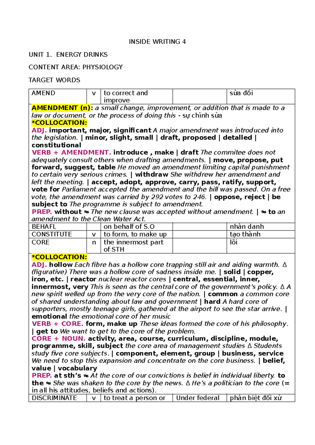 Inside Writing 4 - NA Vocabulary in Use: Energy Drinks Unit - Studocu