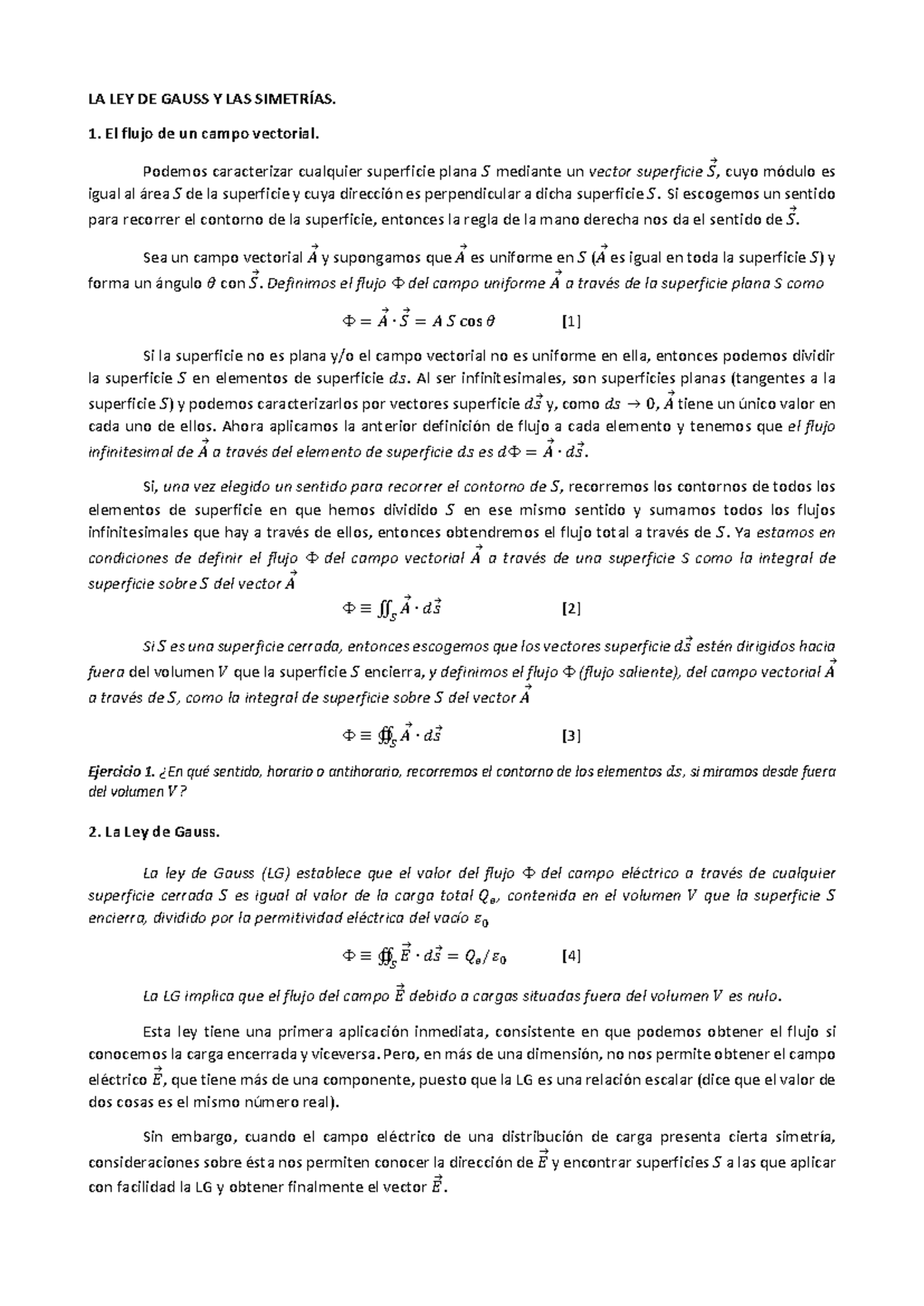 Ley de Gauss y Simetrías en la Electrostática - Fís. 101 - Studocu