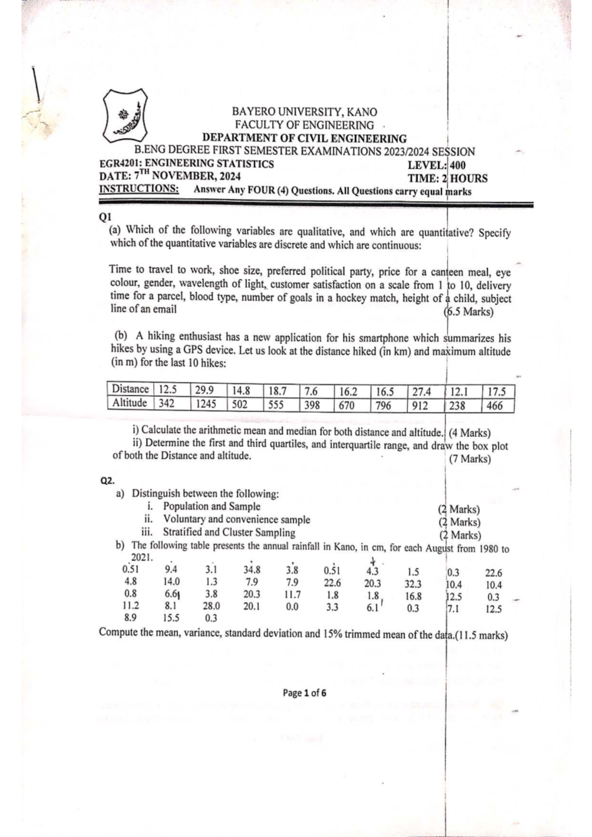 EGR4201: Engineering Statistics Final Exam Notes 2024 - Studocu