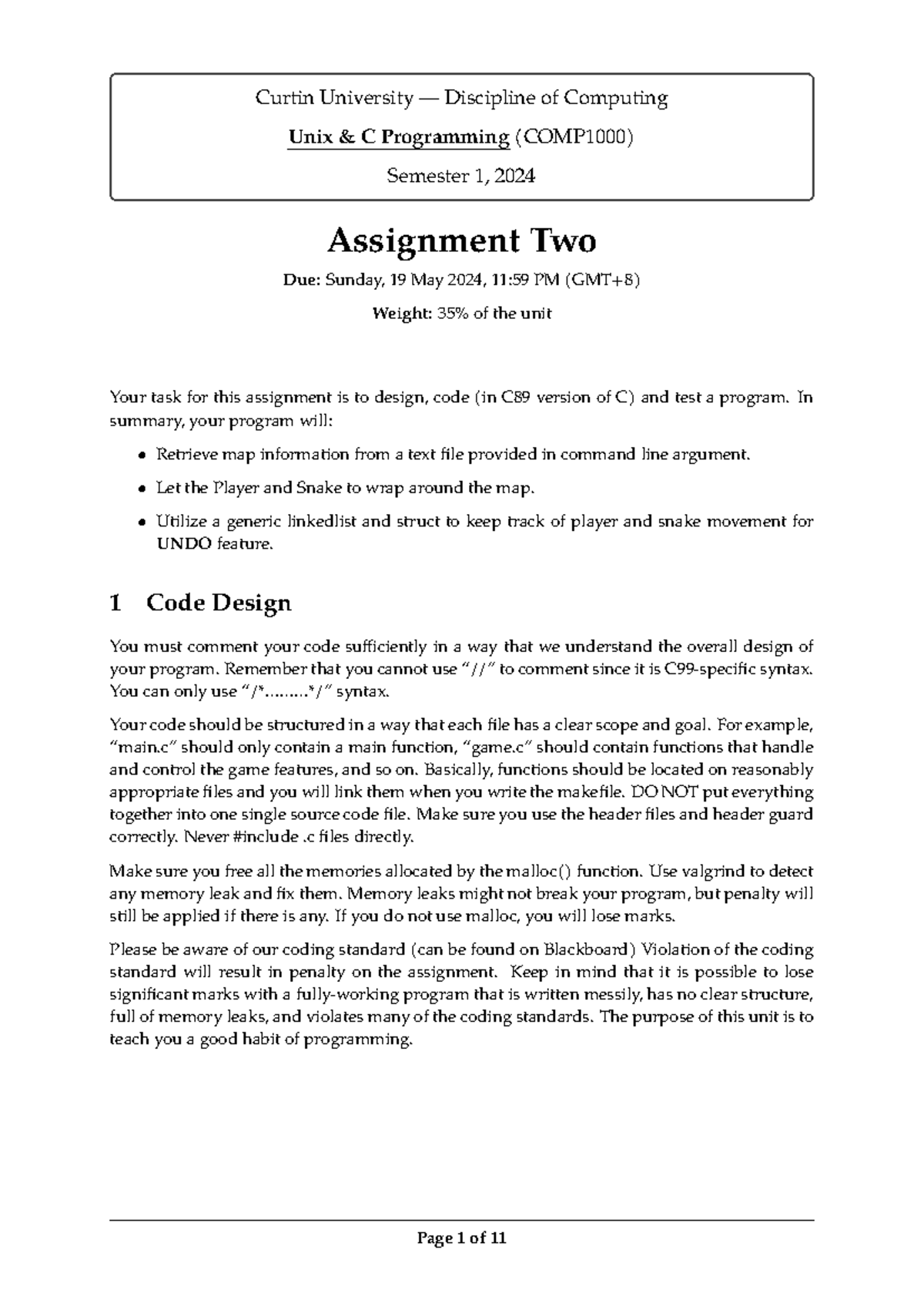COMP1000 Unix & C Programming - Assignment 2 Guidelines - Studocu