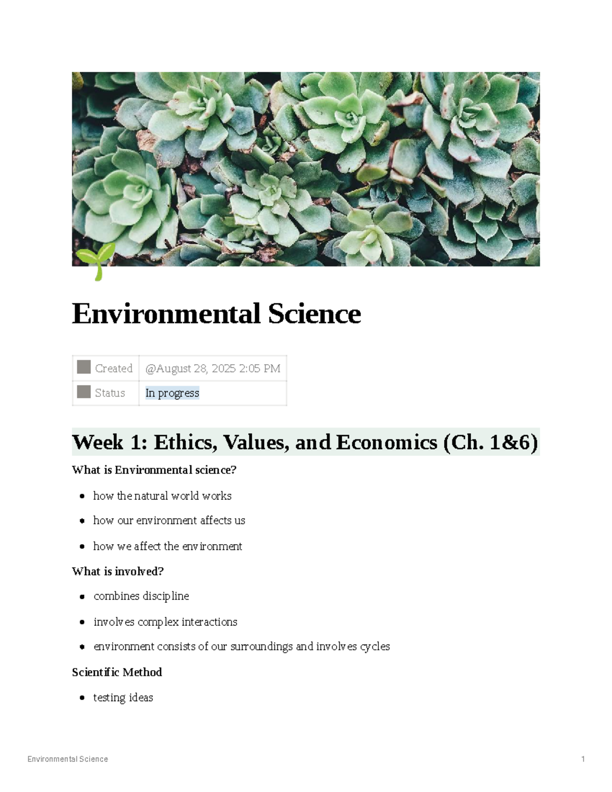 Environmental Science Notes: Week 1-5 Overview (ENV 101) - Studocu