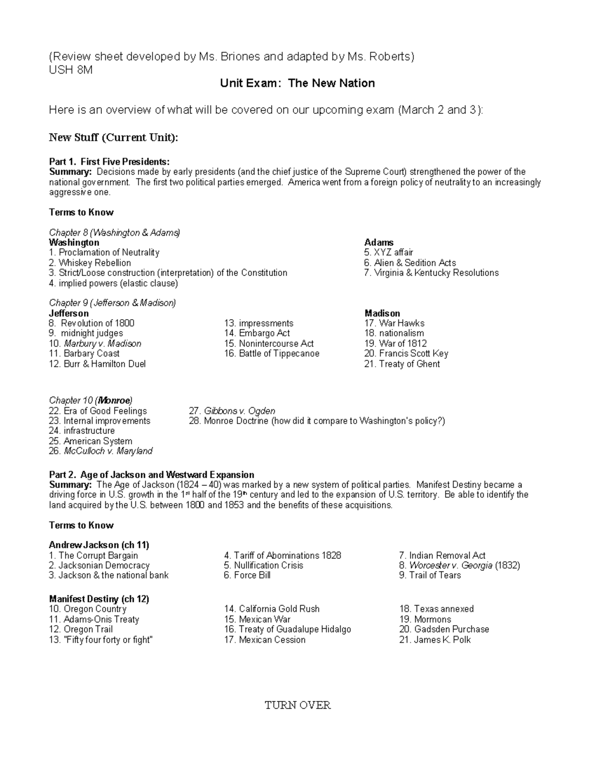 New Nation Review Sheet - (Review sheet developed by Ms. Briones and ...